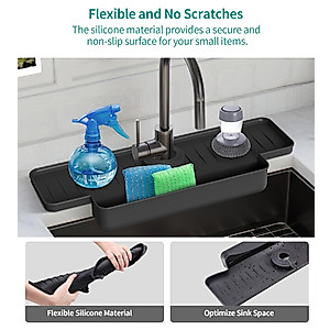 Silicone Faucet Splash Guard Kitchen Sink Splash Guard Upgraded Faucet Water Catcher Tray - 15.75” x 5.5''x2” - Sink Sponge Holder for Kitchen, Bathroom(Black)