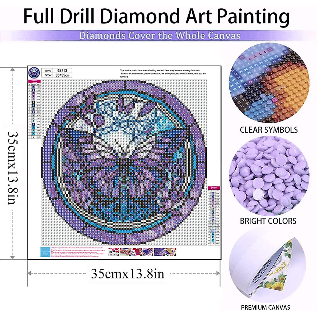 5D Butterfly Diamond Painting Kits for Adults-Stained Glass Butterfly Diamond Art Kits for Adults, Butterfly Gem Art Kits for Adults for Gift Home Wall Decor(14x14inch)