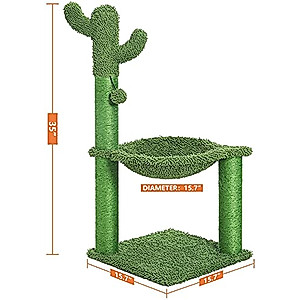 Catinsider 35 Inches Cactus Cat Tree with Hammock and Full Wrapped Sisal Scratching Post for Cats Brown Large