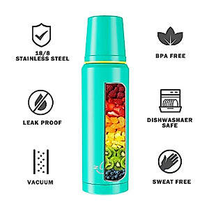 ZLINS Stainless Steel Sports Water Bottle 18oz Vacuum Insulated - Double Wall Hot Cold Thermos Wide Mouth Flask - Leak-Proof TRAVEL MUG for Coffee, Tea, Carbonated Drinks BPA Free(Green)