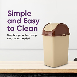 Superio Small 2.5 Gallon Plastic Trash Can with Swing Top Lid, Compact Slim Waste Bin for Under Desk, Office, Bedroom, Bathroom, Dorm Room, 10 Qt. Portable Garbage Can (Beige/Browm, 2 Pack)