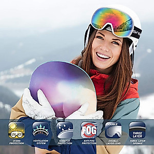 Snowledge Ski Goggles Snowboard Snow Goggles for Men Women OTG Snowboard Goggles with 100% UV Protection Anti-Fog Dual Lens Skiing Goggles Helmet Compatible