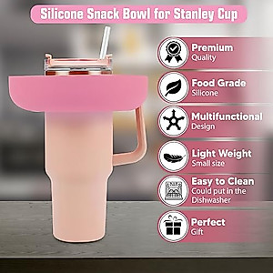 Snack Bowl for Stanley Cup - Silicone Snack Ring For Stanley Cup 1.0 H2.0 40oz Tumbler with Handle - 40 Oz Reusable Tray Platter For Stanley, Portable Snack Holder For Stanley Cup Accessories (Pink)