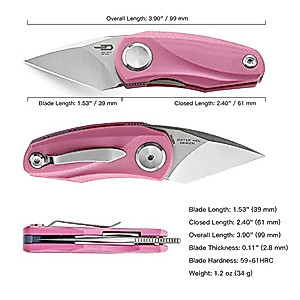 BESTECH KNIVES Pink Folding Pocket Knife: 1.53" 14C28N Steel Stain Stonewash Tanto Blade, G10 Handle, Front Flipper Liner Lock, EDC Gift for Wife Mother Sister (BG38E Pink)