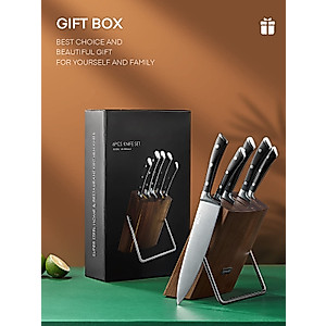 Knife Set, D.Perlla 6 Pieces Small Kitchen Knife Set with Block, German Stainless Steel Knives Set, Sharp Chef Knife Block Set, Brown