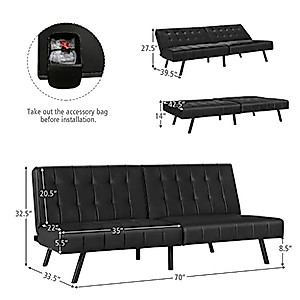 Walnut Futon Sofa Bed PU Leather Convertible Folding Couch Sleeper Lounge Convenient Installation (Color : A)