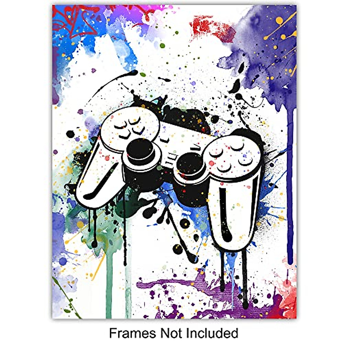 Game Room Decor - Video Arcade Remote Control Wall Decor Poster - Gift for Gamers, Men, Teens - Xbox, PS4, PlayStation, Video Game, Arcade - Gaming Controller Art - Dorm, Bar, Boys Room, Kids Bedroom