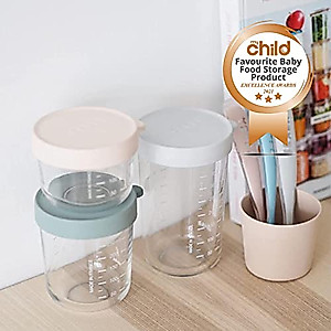 Beaba Glass Baby Food Containers with Lid, Glass Food Storage Containers with Airtight Lid, Baby Food Glass Jars, Baby Essentials, Freezer Microwave Safe, 8 oz, Cloud