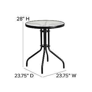 Flash Furniture 23.75'' Round Glass Metal Table with 2 Black Rattan Stack Chairs