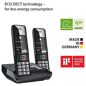 Gigaset Comfort 552A Duo - 2 Cordless Phones - Answering Machine - Made in Germany - Elegant Design - Hands-Free Mode - Comfort Call Protection - Big Phone Book, Titanium-Black