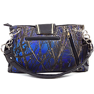 Justin West Camouflage Tree Branches Bling Rhinestone Cross Wings Buckle Crossbody Chain Messenger and Purse (Buckle Blue Handbag Wallet Set)
