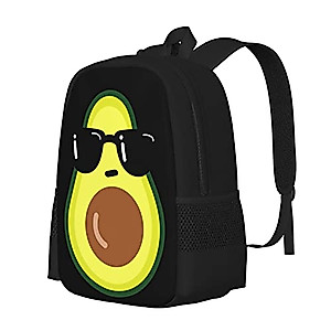 UIACOM Avocado Backpacks Cartoon Funny Avocado with Black Sunglasses School Bags Travel Backpack Laptop School Bookbag Lightweight 17 inch Large Daypack Rucksack for Women Men Teens Kids