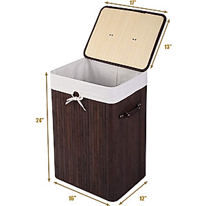 Byroce Bamboo Laundry Basket, Collapsible Laundry Hamper with Lid, Removable Liner & Handles, Dirty Clothes Toys Storage Bin for Laundry Room, Bedroom, Bathroom (Brown)