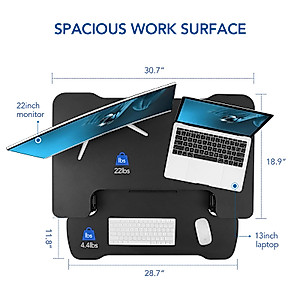 FLEXISPOT 31 inch Standing Desk Converter | Height Adjustable Stand Up Desk Riser, Black Home Office Desk Laptop Workstation with Removable Keyboard Tray (M18M)