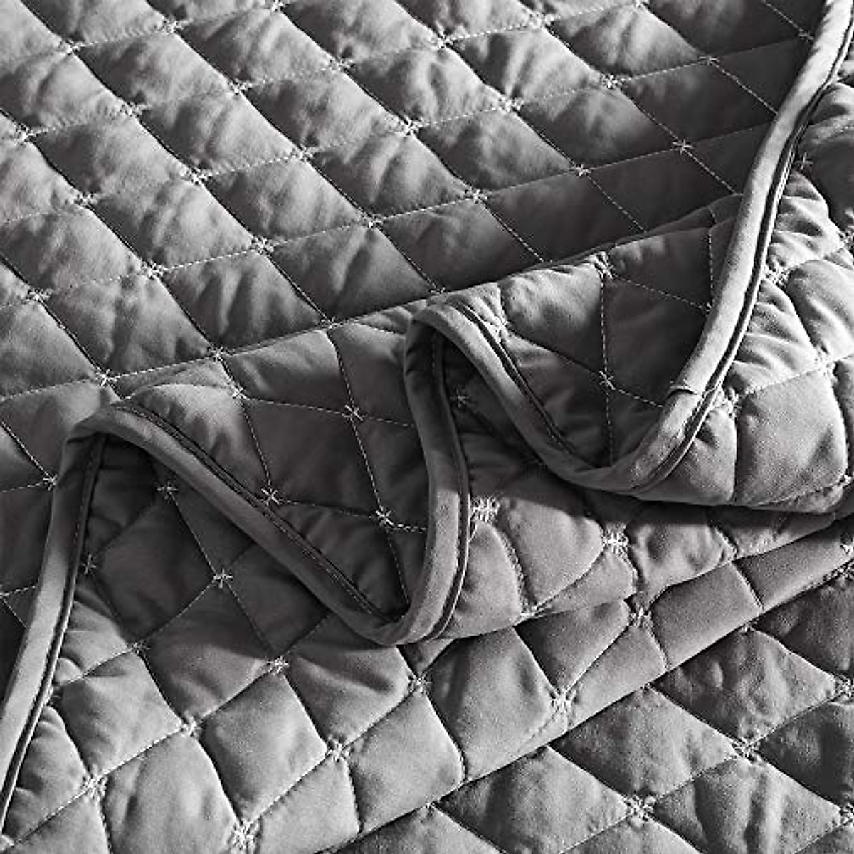 SLEEP ZONE 3-Piece Lightweight Reversible Quilt Set - Full/Queen Size - Soft Microfiber Coverlet Set for All Season (Grey Diamond Pattern), Full/Queen (90x96 inch | 2 Pillow Shams)