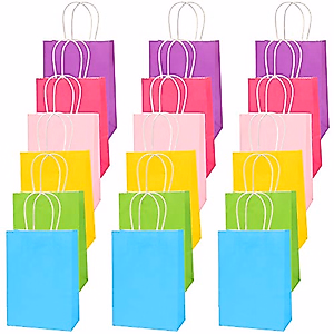 LOVESTOWN Colorful Gift Bags, 18 PCS Colored Paper Bags Rainbow Party Favor Bags Kraft Candy Bags with Handle for Birthday Wedding and Party Celebrations
