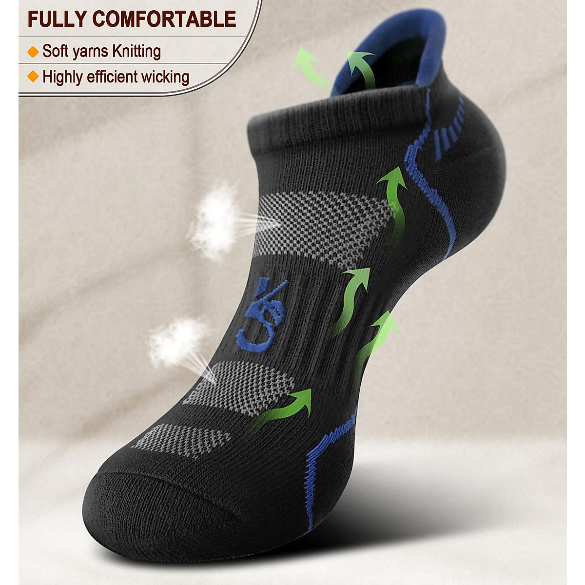 KEMISANT Mens Running Socks 6 Pairs-Athletic Compression Ankle Socks Cushioned for Men Walking-Arch Compression Support(6Pairs,Shoes Size:Men 10-12)