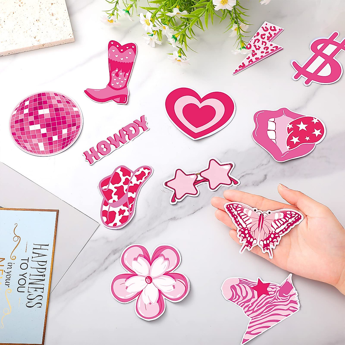 16pcs Pink Preppy Refrigerator Magnets Women Fridge Magnets Cute Magnetic Pink Locker Accessories Preppy Locker Decor Boho Locker Decoration Smiling Face Leopard Decorative Magnets for Girls Kitchen