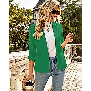 LookbookStore Jackets for Women Fashion Dressy 3/4 Sleeve Blazer for Women Blazers for Women Business Casual Summer Jackets for Women Lightweight Fashion Green Size Large Fits Size 12 / Size 14