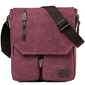 Kasqo Small Messenger Bag, 11" Canvas Shoulder Crossbody Travel Vintage Bags for Women Teens Girls, Women Purse for Work Business, Wine Red
