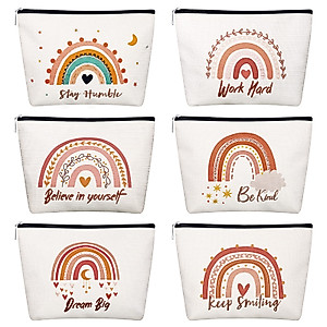 Chengu 6 Pcs Big Canvas Rainbow Heart Cosmetic Bags, 10 x 7.5 inch Inspirational Gifts for Women Motivational Quotes Makeup Bag for Women Girls Birthday Friend Teacher Graduation Gift (Boho)