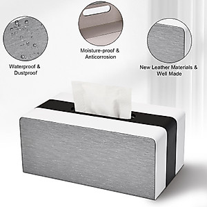 Tissue Box Cover, New PU Leather Kleenex Box Covers Rectangular Tissue Holder for Home/Office/Car Decoration 9.84"X5.59"X4.13" - Elegant Black&White