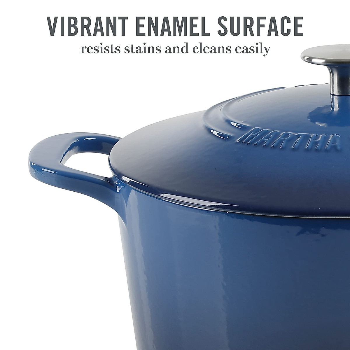 MARTHA STEWART Gatwick 7 QT Enamel Cast Iron Dutch Oven, Classic Blue