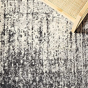 SAFAVIEH Retro Collection Area Rug - 6' Square, Black & Light Grey, Modern Abstract Design, Non-Shedding & Easy Care, Ideal for High Traffic Areas in Living Room, Bedroom (RET2770-9079)