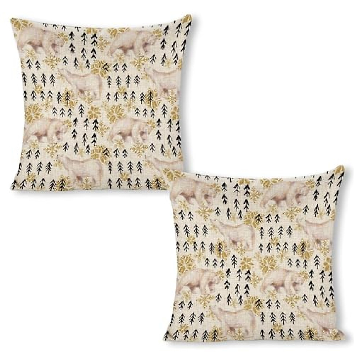 Christmas Cute Polar Bear Throw Pillow Covers 18×18 Pillowcases Set of 2 Winter Snowflake Linen Decorative Square Pillow Case Cushion Covers Standard Size for Sofa Couch Outdoor Bed Pillow Protectors