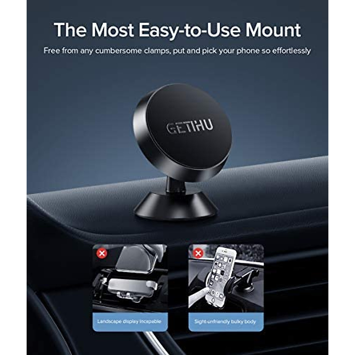 GETIHU Phone Holder for Car, 360° Dashboard Car Phone Mount, Universal Magnetic Cell Phone Car Holder GPS, Compatible with iPhone 13 12 Pro X 8 Plus Samsung Galaxy Note 9 S10 Huawei Xiaomi OnePlus Etc