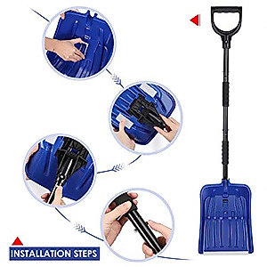 CLISPEED Snow Shovel for Car, Folding Snow Shovel with Ice Scraper for Car Truck Driveway Snow Removal (Blue)