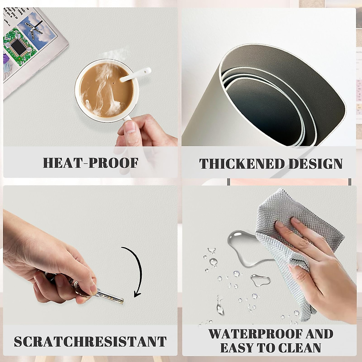 Dry Erase Desk Mat, Waterproof Desk Pad, Erasable Writing White Board for Making Plans, Non-Slip Large Desktop Protector for Office, Home, School 31"x13" (Grey)