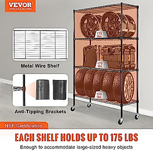 VEVOR Storage Shelving Unit, 4-Tier Adjustable Storage Shelves, 48" L x 18" W x 74" H Garage Storage Shelves, Metal Shelves with Wheels for Kitchen Pantry Basement Bathroom Laundry