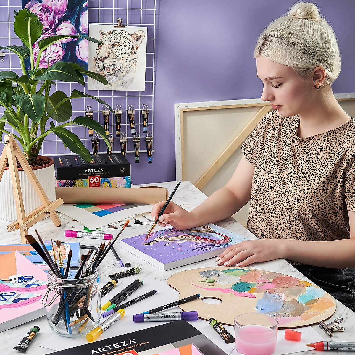 ARTEZA Mixed Media Paper Foldable Canvas Pad, 8x11 Inches, 20 Sheets, DIY Frame, Heavyweight Multimedia Paper, 228 lb, 370 GSM, Acid-Free, Art Supplies for Painting & Mixed Media Art