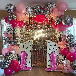 Disco Cowgirl Party Decorations,158Pcs Hot Pink Black Cow Print Cowgirl Balloon Arch Kit for Birthday Last Rodeo Bachelorette Bridal Baby Shower,Western Retro 80s 90s Party Balloon Garland Backdrop