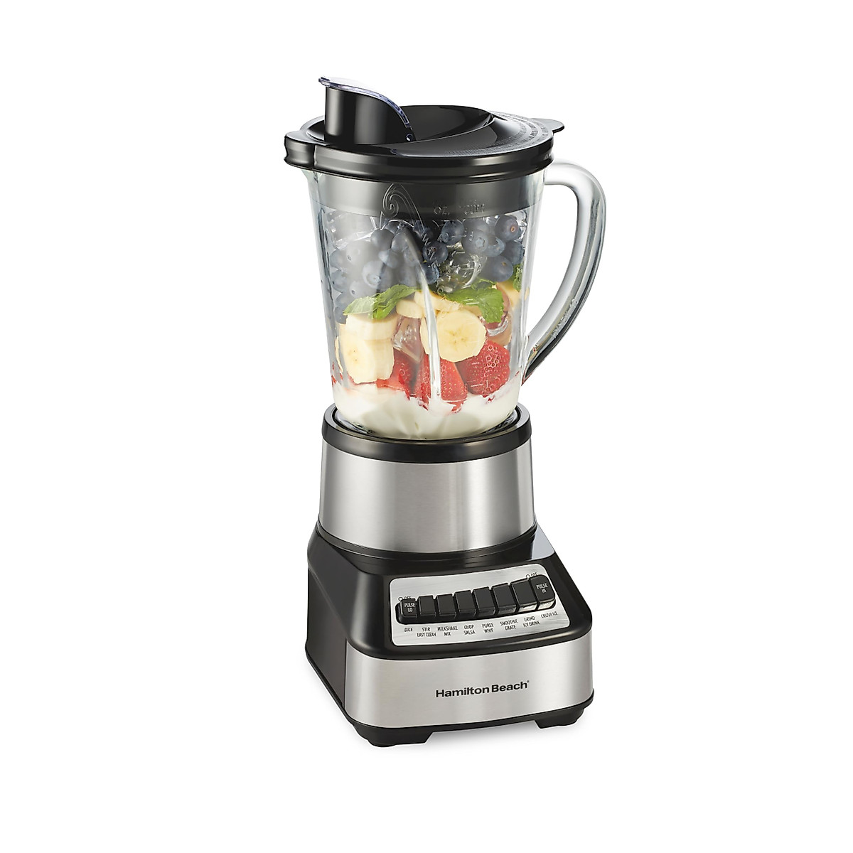 Hamilton Beach Wave Crusher Blender with 40 Oz Glass Jar and 14 Functions for Puree, Ice Crush, Shakes and Smoothies, Stainless Steel (54221)