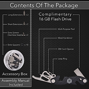 KINGSMEN Compact Smart Key Organizer Keychain – Premium Carbon Fiber Key Holder for Keychain with Keychain Accessories (16 GB USB, Multitool, Key Ring), Attach Car Key Holder & EDC, 25 Keys (Black)