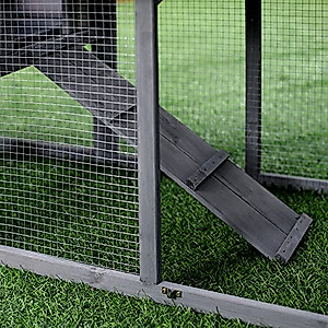 PawHut Rabbit Hutch, Wooden Bunny Hutch, Guinea Pig Cage, Small Animal Enclosure with Run Area, Removable Tray, Asphalt Roof, Lockable Doors and Ramp, Gray