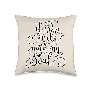 Christian Quotes and Bible Verses Gifts Christian Gift It is Well with My Soul Bible Verse Throw Pillow, 16x16, Multicolor