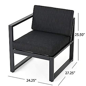 Christopher Knight Home Navan Outdoor Aluminum Sofa Set with Water Resistant Cushions, 5-Pcs Set, Dark Grey / Black