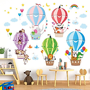 DECOWALL BS-104 Hot Air Balloons Wall Decals Animal Clouds Stickers for Kids Bedroom Nursery Playroom Living Room Removable Art Decor Decoration