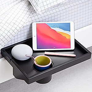 BedShelfie Bedside Shelf for Bunk Bed - College Dorm Room Essentials, Loft Bed Accessories, Clip On Nightstand Snack Organizer, Floating Bed Side Table Tray Shelfie Storage - Wood Black Cup Holder