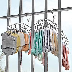 Laundry Sock Drying Rack with 20 Clips Windproof Drying Rack Multi-Purpose Stainless Steel Clothespins, ZNREUHATravel Camping Dryer Hanger for Socks, Gloves, Hat, Baby Clothes (2 Pack)