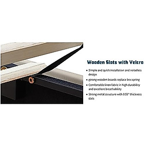 QNZK Upholstered Platform Bed Frame with Linen Headboard, Golden PVC Material Edge, Metal Frame Wooden Slat Support, No Box Spring Needed, Wood Foot Easy to Assemble & Noiseless (Beige, Full)