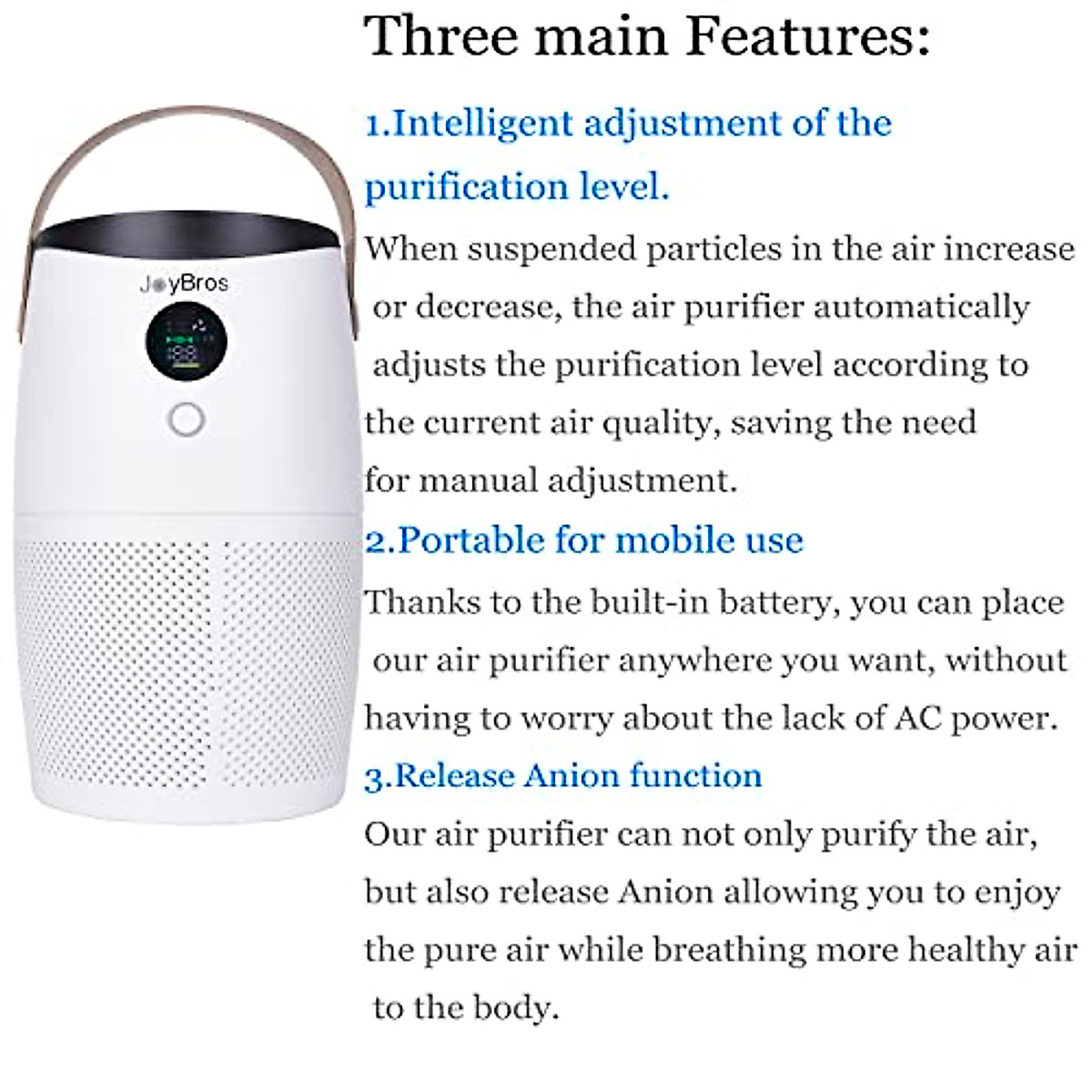 Air Purifier for Small Room HEPA Filter Cleaner:Bedroom Office, Desktop, Portable, Automatic detection of air quality, intelligent adjustment of filtration level Rechargeable Battery Powered