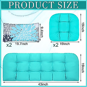 Tradder 5 Pcs Outdoor Chair Cushions Outdoor Patio Loveseat Cushions Group Bench Patio Furniture Cushions Swing 2 U Shape Seat Cushions 2 Lumbar Pillows for Indoor Outdoor Furniture (Tufted Pattern)