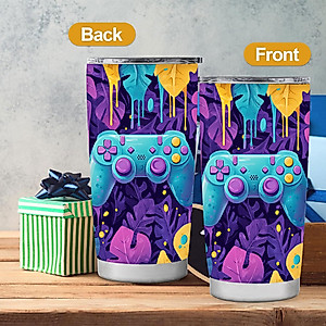 FOCIUZTA 20oz Tumbler with lid, Insulated Cup, Travel Coffee Mug, Ideal for Easter, Gaming Enthusiast, Mother’s Day, Birthday Gifts, Tropical Gaming Design