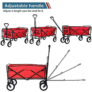 Dkelincs Folding Wagon, Red, Adjustable, Durable, Portable, Resistant, Utility Cart Wagon