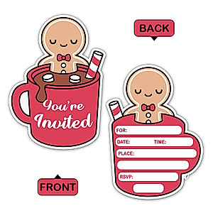 REWIDPARTY Gingerbread Man Shaped Fill-in Invitations with Envelopes（Set of 15） Gingerbread Man Decorating Christmas Birthday Party Invitations for Kids Adults Christmas Cookie Swap Party Invites
