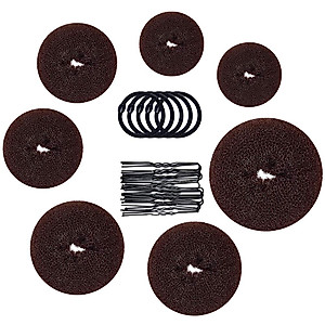 TsMADDTs Hair Bun Maker, 7PCS Dount Bun Maker for Long Hair Ring Style, 5PCS Elastic Bands and 20PCS U Shaped Pins Dark Brown for Ballet Styling